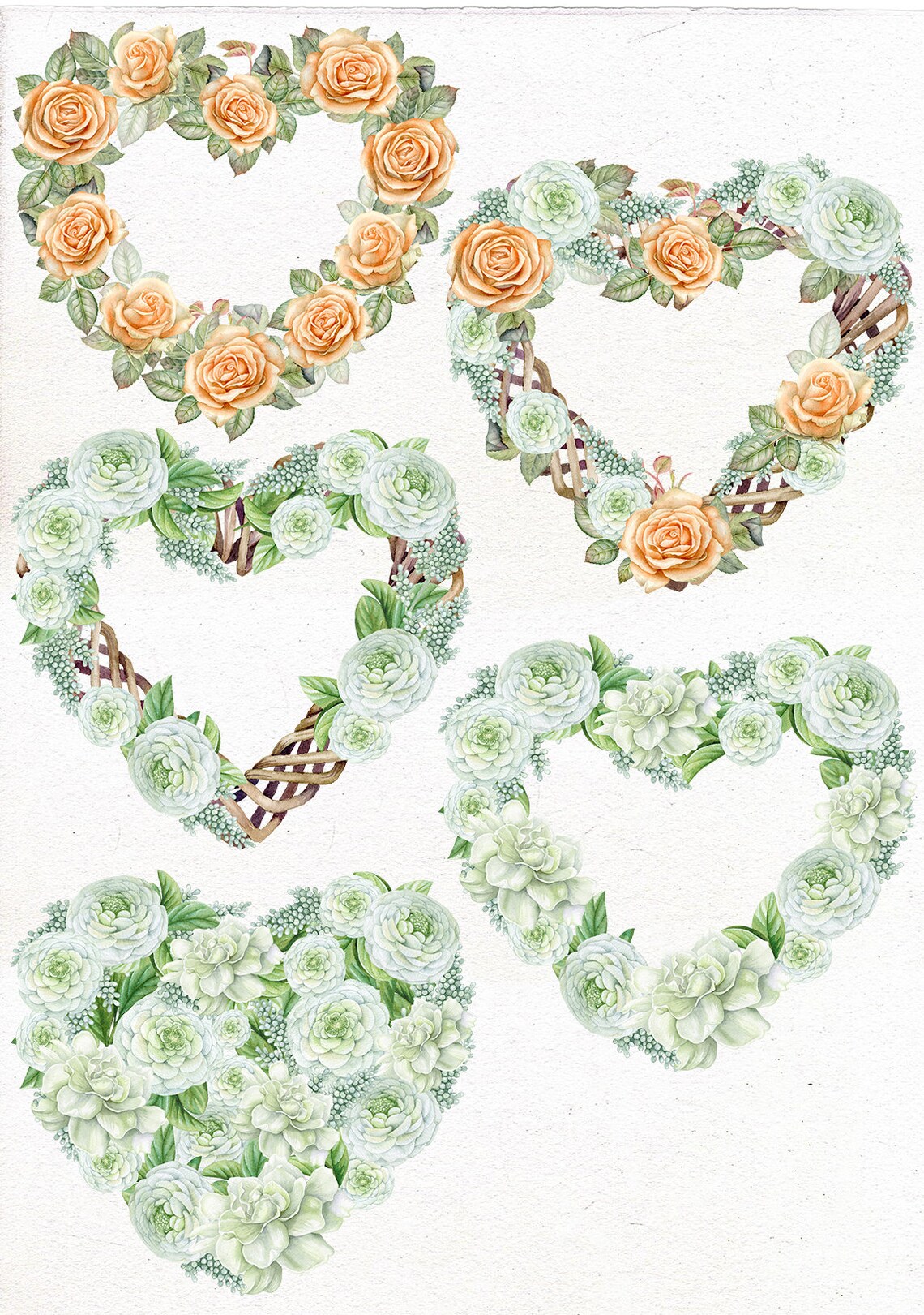 Watercolor Heart Wreath Clipart. Watercolor Floral Wreath Clip - Etsy