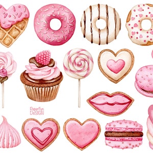 Valentine's Day Watercolor Clipart. Pink Sweets Cookies. Cute Love ...