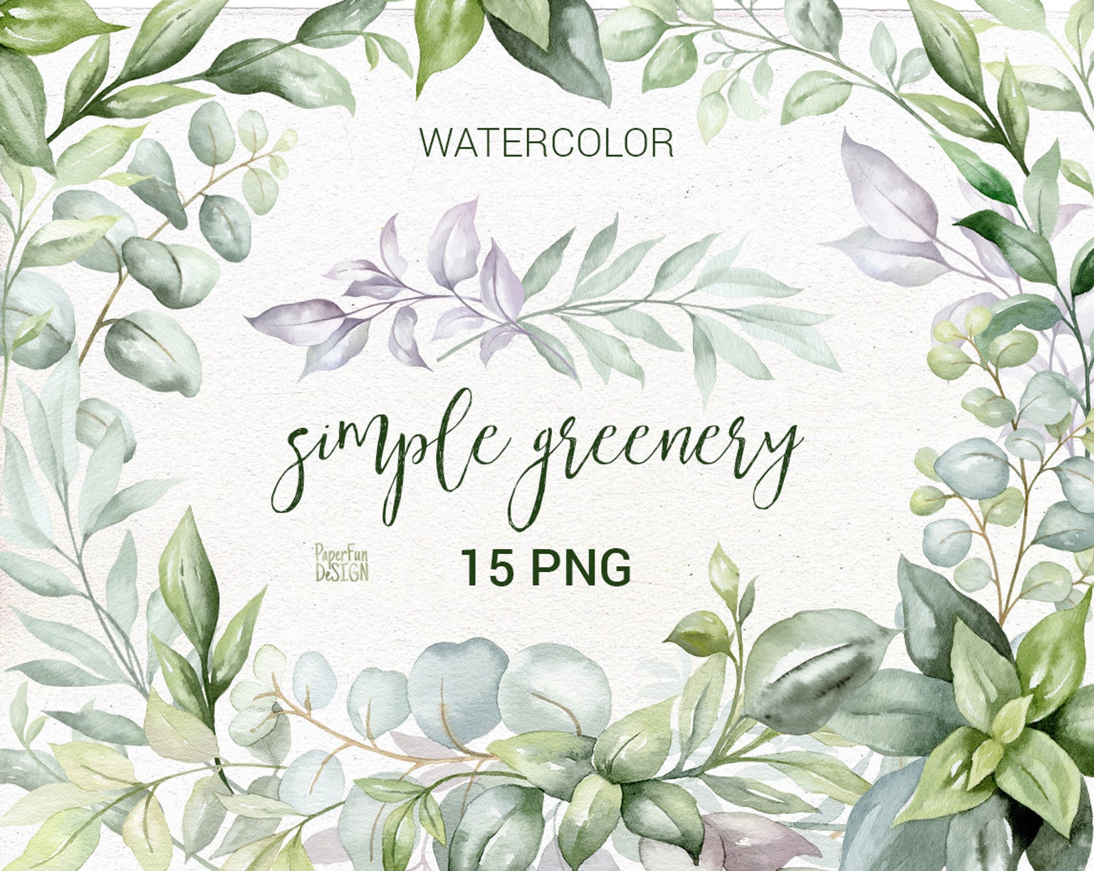 Watercolor Simple Greenery Clipart. Hand Painted Leaves - Etsy