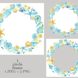 Underwater Watercolor Frame, Sea Life Border, Nautical Frame, Circle ...