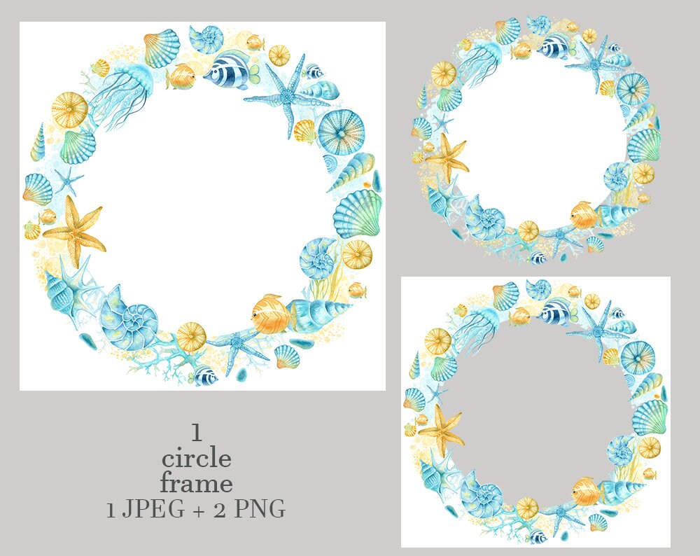 Underwater Watercolor Frame, Sea Life Border, Nautical Frame, Circle ...