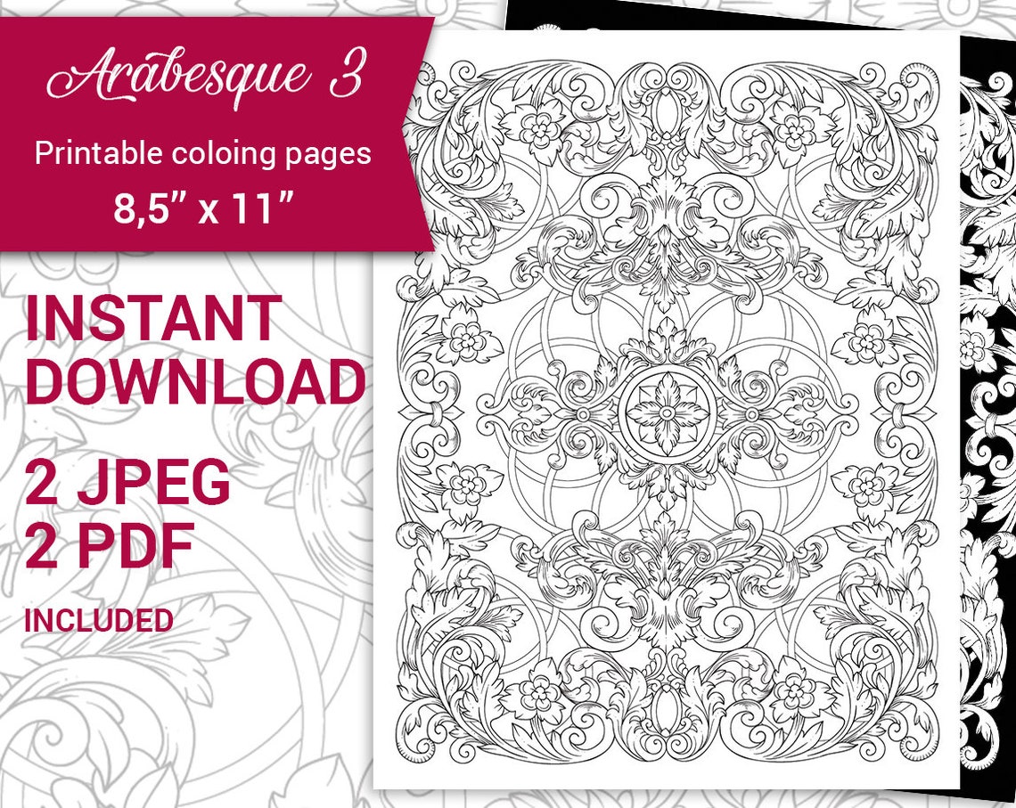 PDF, JPEG Digital Adult Coloring Pages, Printable Coloring Page 8.5''x ...
