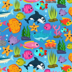 Underwater Digital Paper, Ocean Life, Sea Creatures Background, Fish ...