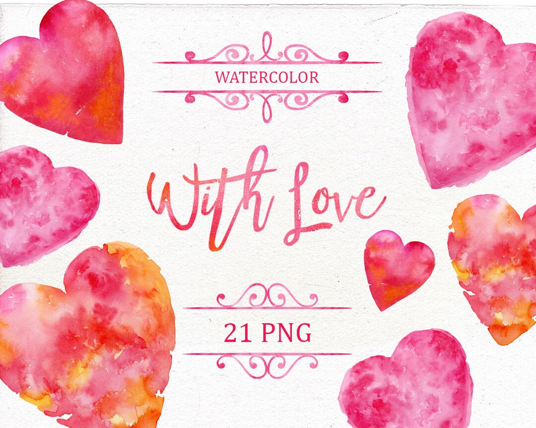 Watercolor Valentine's Day Clipart, PNG Heart Clip Art, Border, Wedding ...