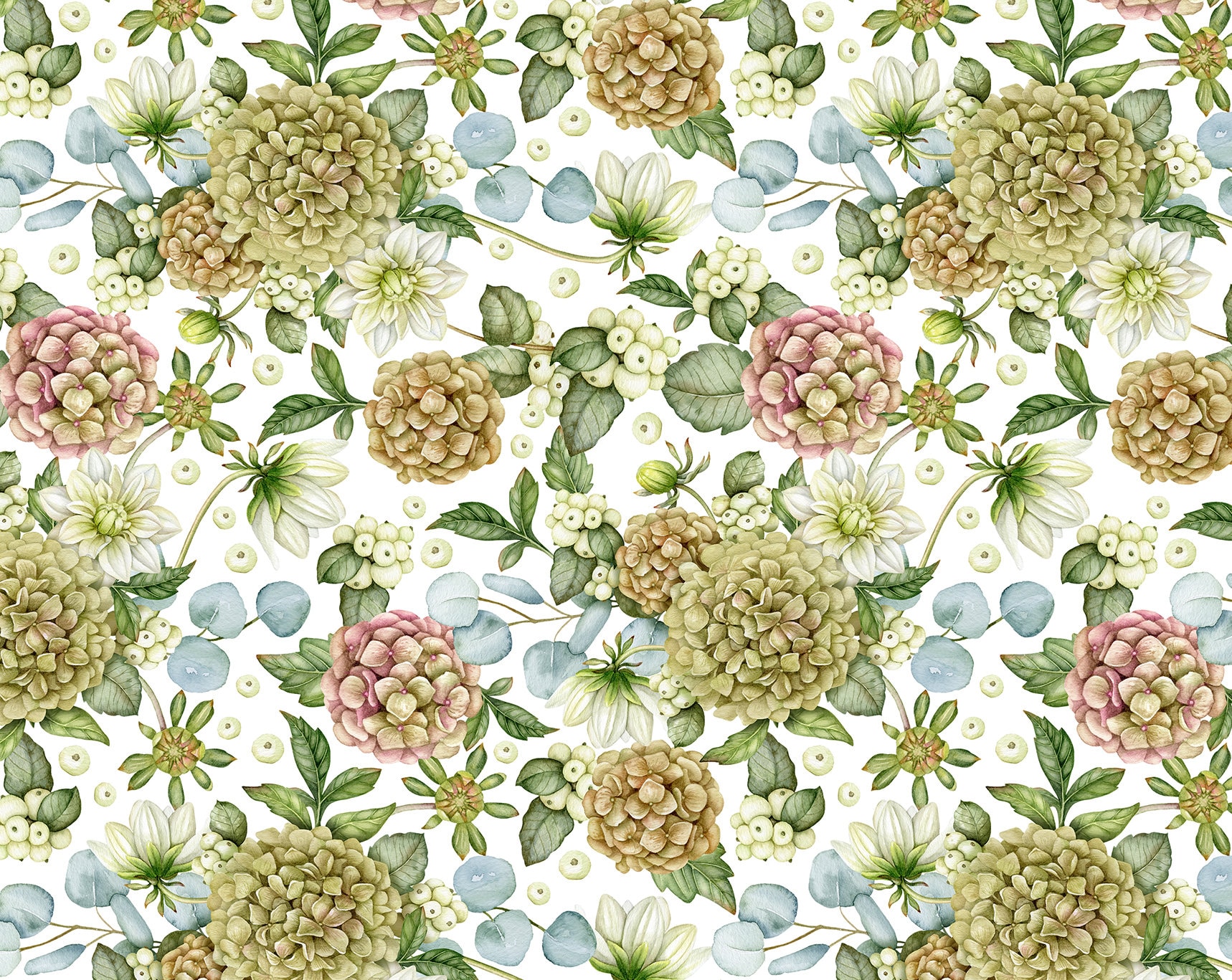 Floral Fabric Design. Hydrangea Seamless Pattern Digital - Etsy