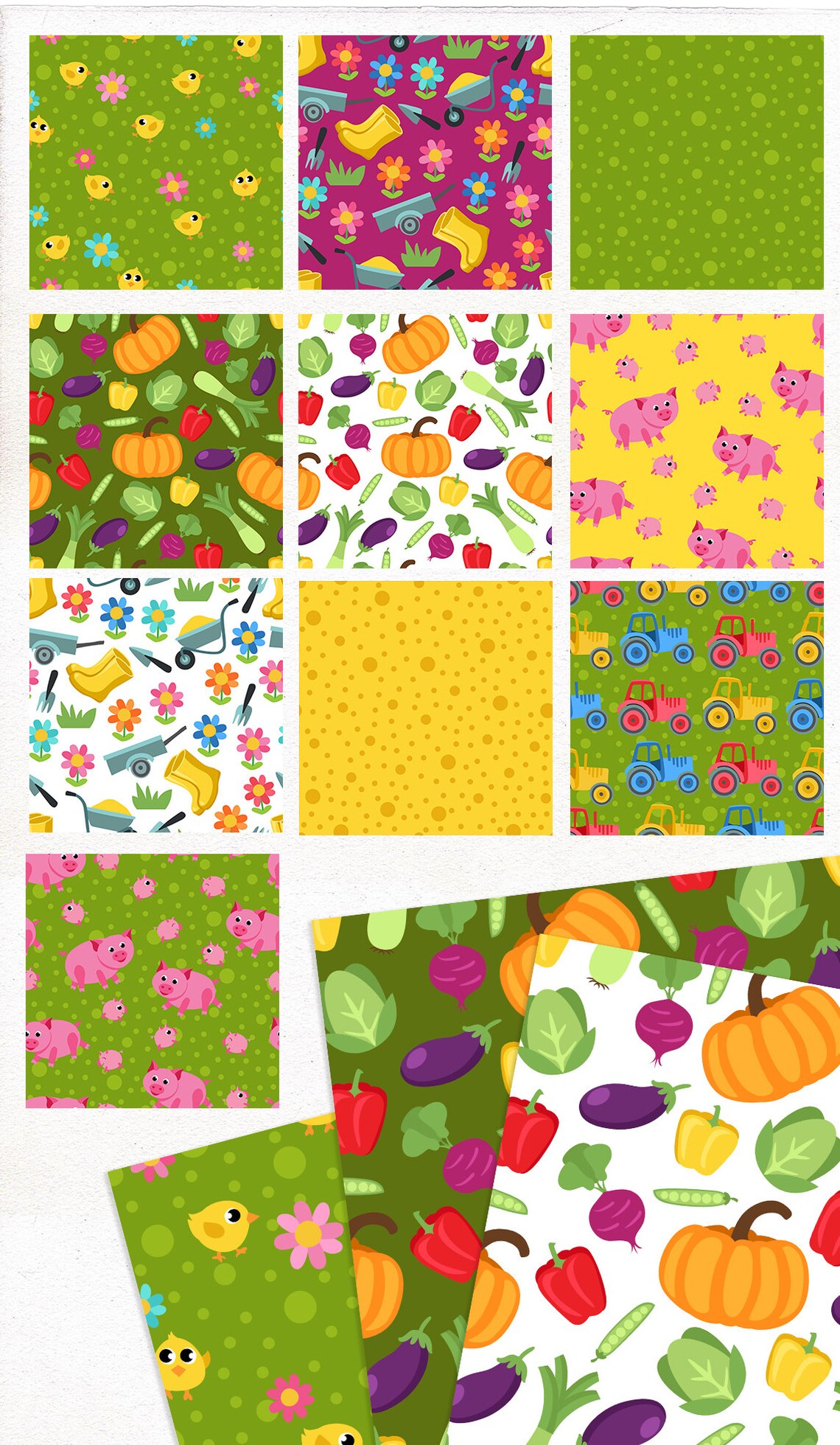 Digital Farm Clip Art. Seamless Pattern Fabric Pattern - Etsy