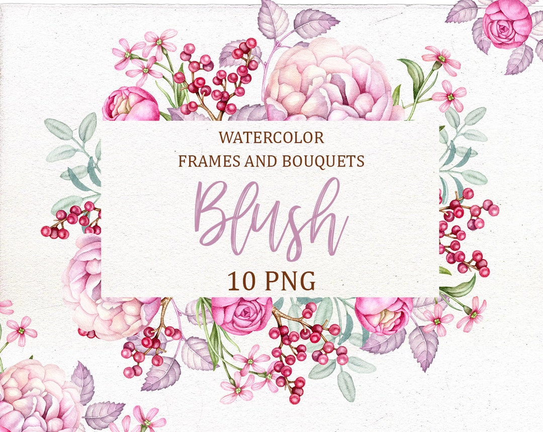 Watercolor Floral Frame Clip Art, Digital Watercolor Clipart, Wedding ...