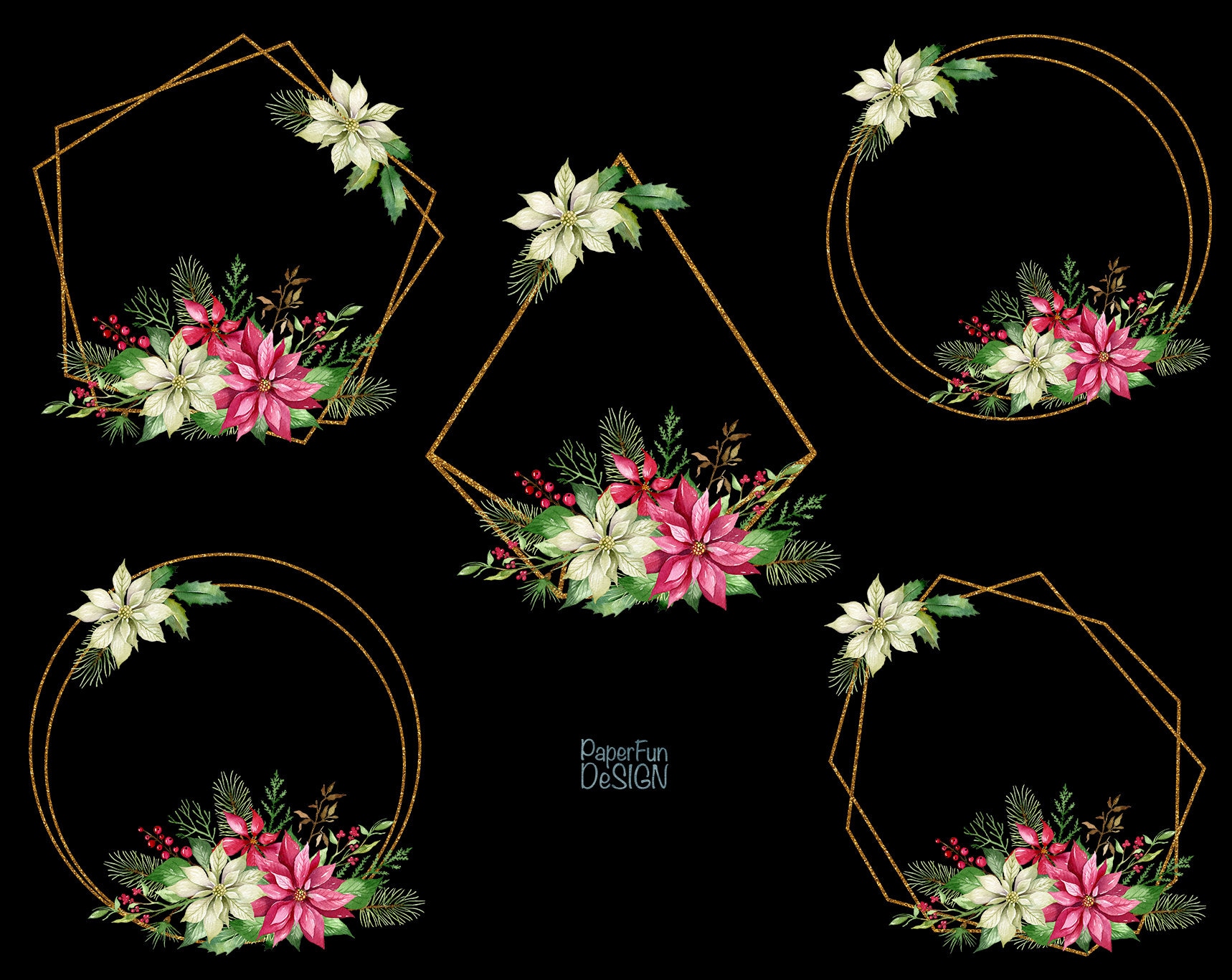 Geometric digital Christmas wreath. Merry Christmas clipart | Etsy