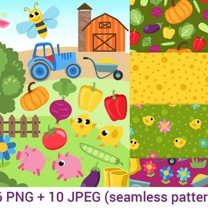 Digital Farm Clip Art. Seamless Pattern, Fabric Pattern, Digital Paper ...