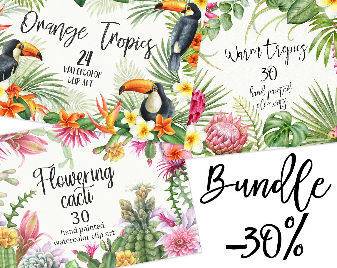Watercolor Tropics Bundle 3 Sets Included. Tropical Leaves - Etsy