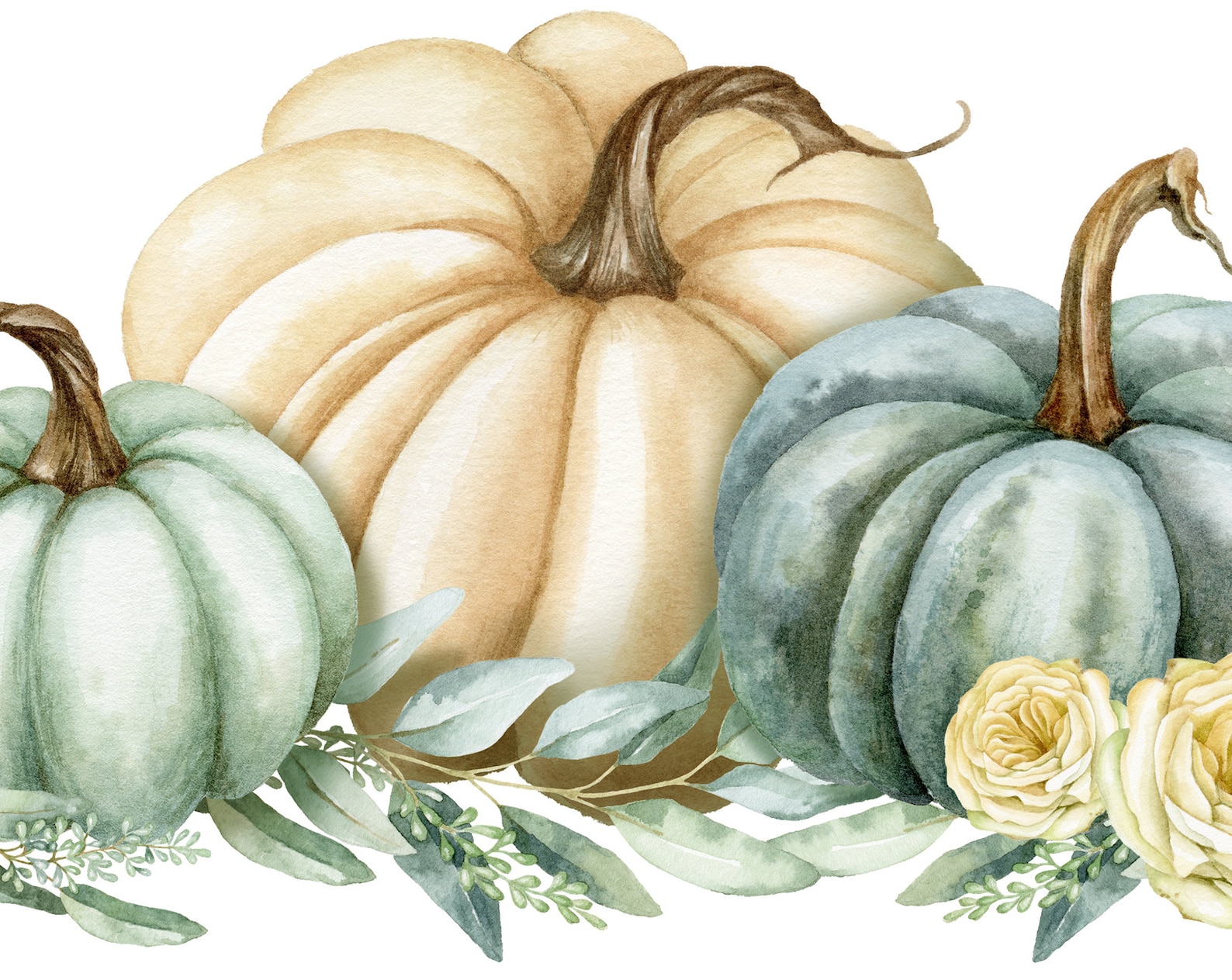 Watercolor Thanksgiving Pumpkins Arrangements. Elegant Floral - Etsy
