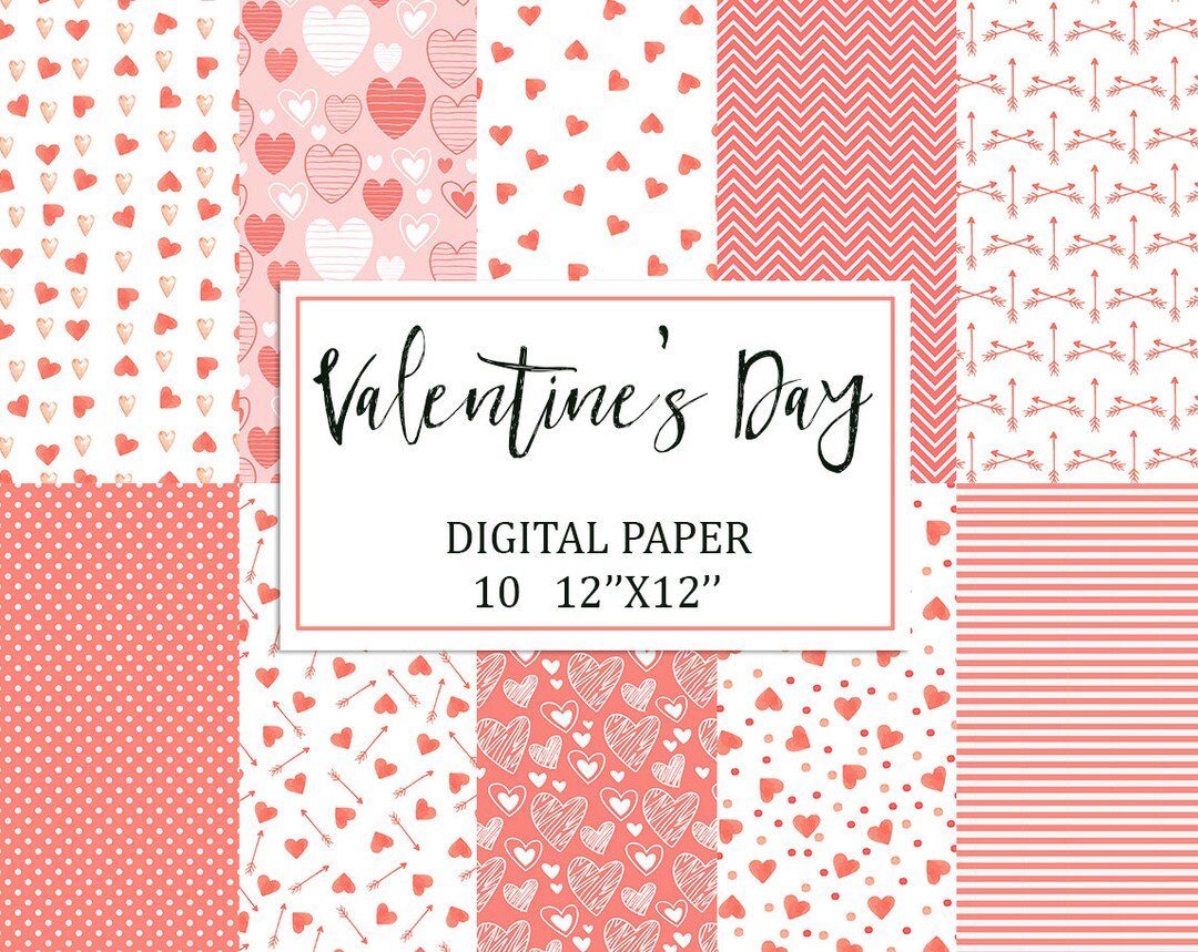 Watercolor Digital Papers. Valentine Red Heart Background. Scrapbook ...