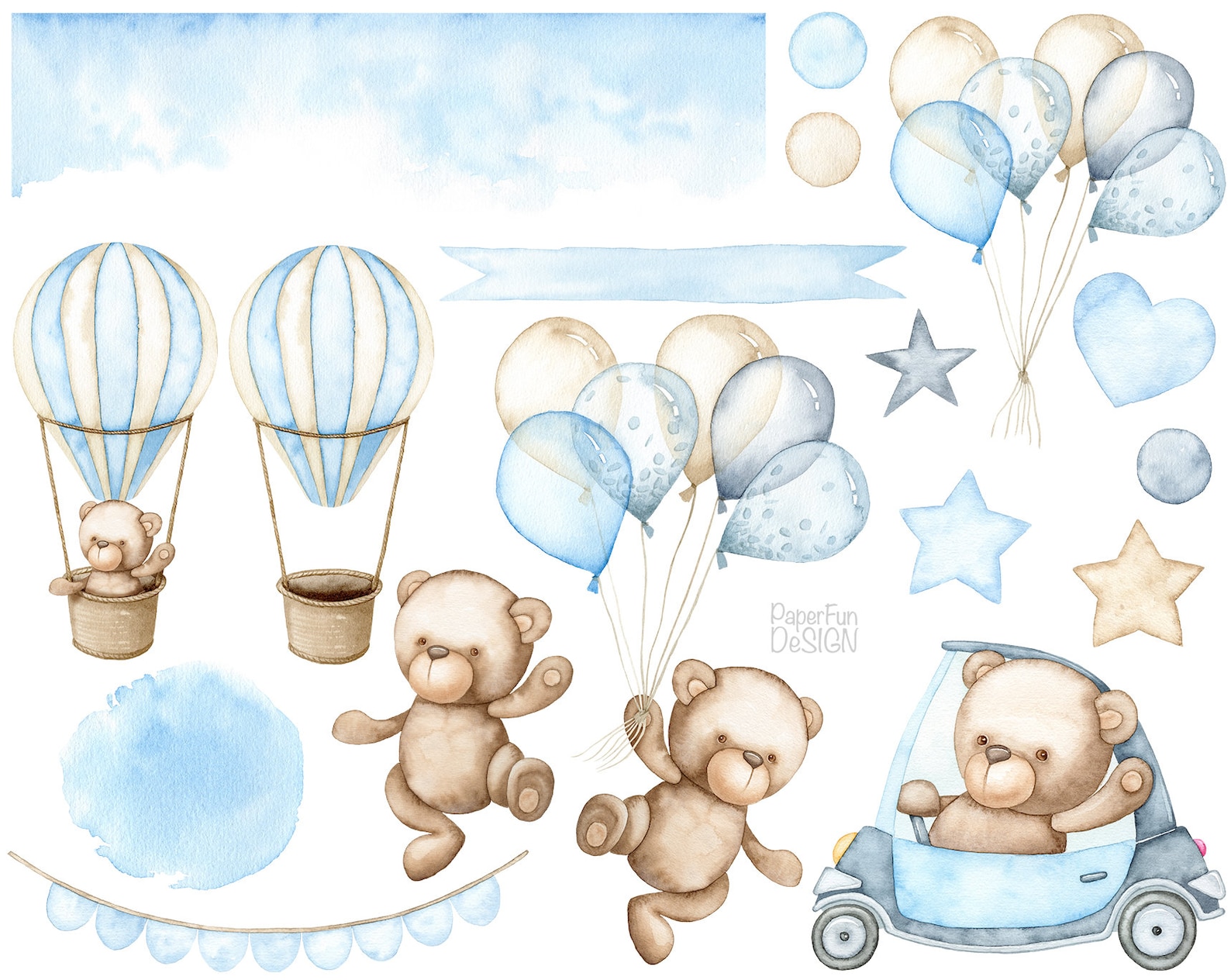 Watercolor Teddy Bear Clipart. Baby Boy Cute Kids Clip Art. - Etsy