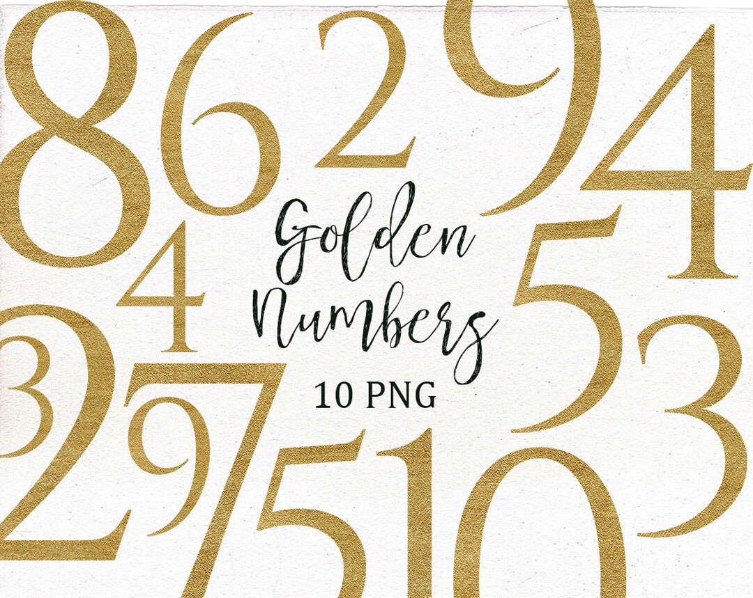 Golden Numbers Clip Art, Golden Clipart. - Etsy