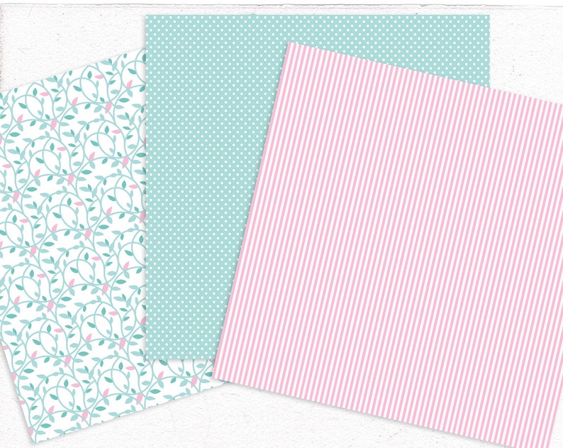 Pink and Mint Digital Paper Collection. Scrapbooking - Etsy