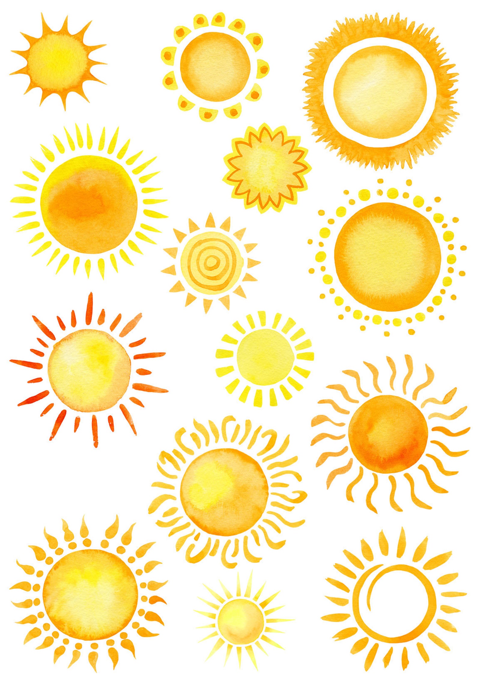 Watercolor Sun Clipart. Individual PNG Hand Painted - Etsy