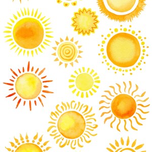 Watercolor Sun Clipart. Individual PNG, Hand Painted Watercolour ...