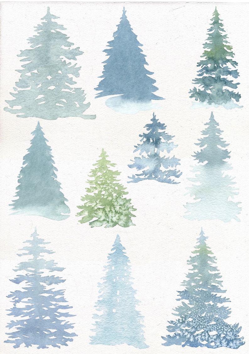 Watercolor Pine Tree Clip Art Christmas Tree Clipart Hand - Etsy Canada