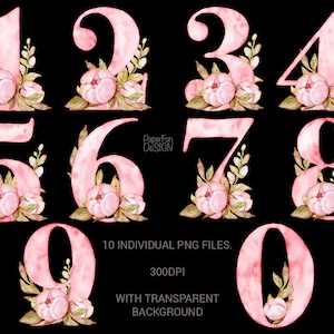 Watercolor Numbers Clipart, Floral Number Clip Art. Pink Girls Symbols ...
