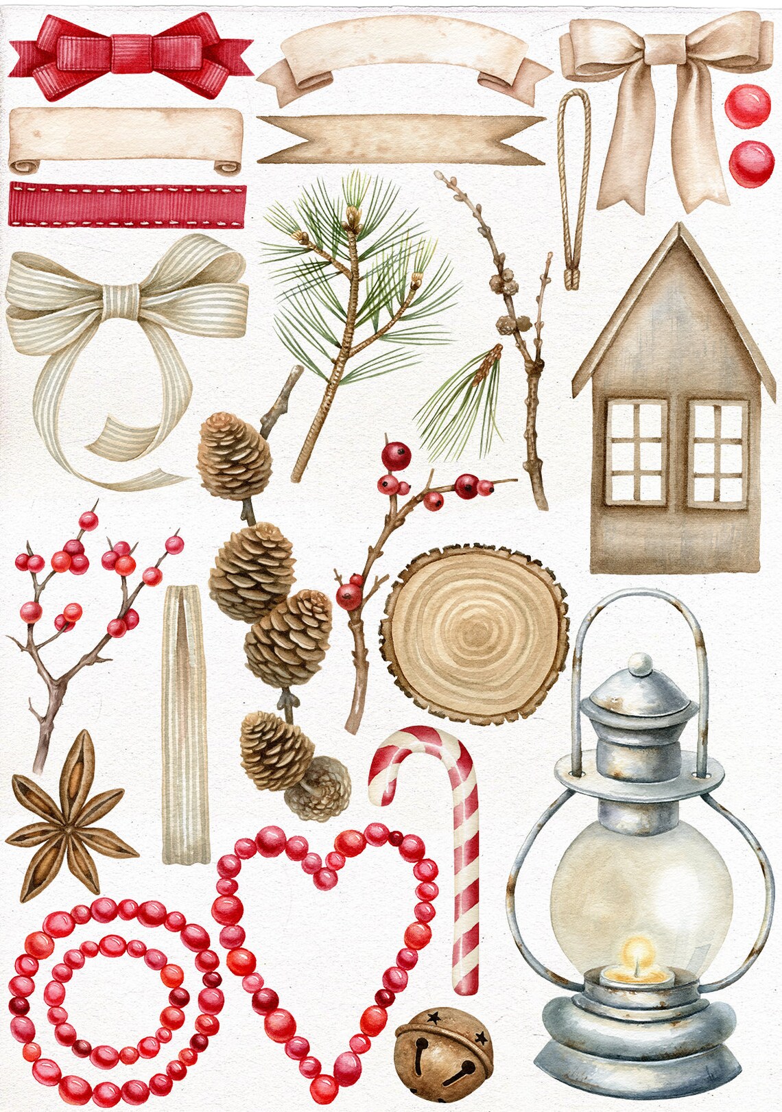 Watercolor Individual Christmas Clip Art. High-quality Separate Winter ...