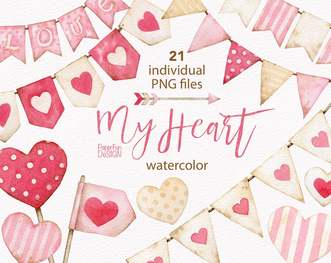 Watercolor Hearts Romantic Clipart. Love Wedding Valentine's Day Clip ...