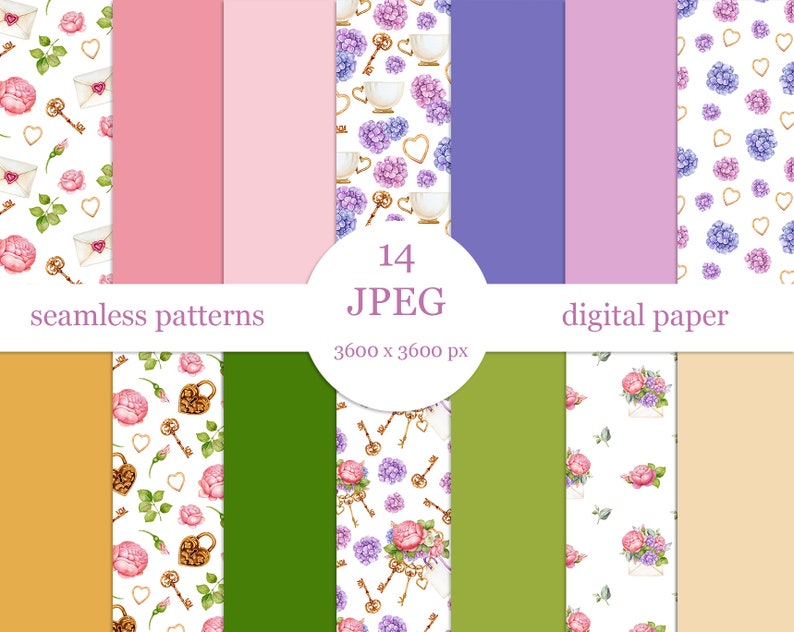 Romantic Watercolor Digital Paper Pack Wedding Decor JPEG. - Etsy