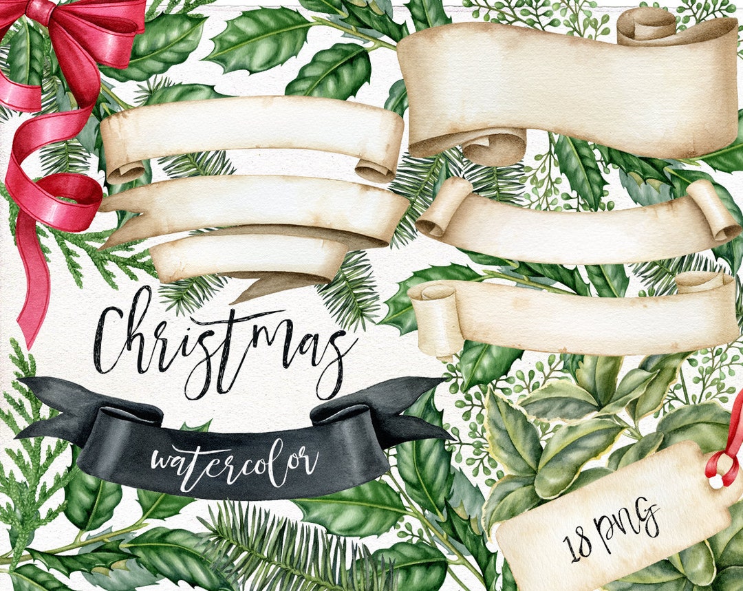 Watercolor Christmas Clip Art. High-quality Winter Clipart. Vintage ...