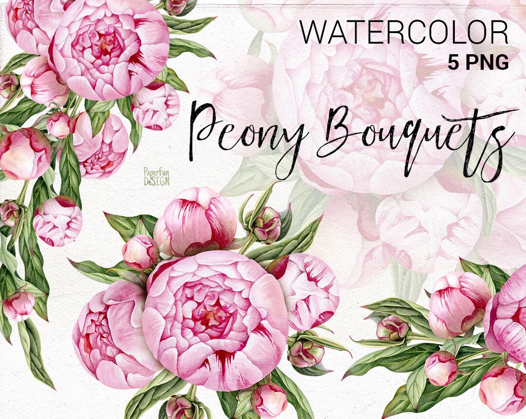 Watercolor Peony Bouquet Clipart. Boho Wedding Peonies Wreath. Hand ...
