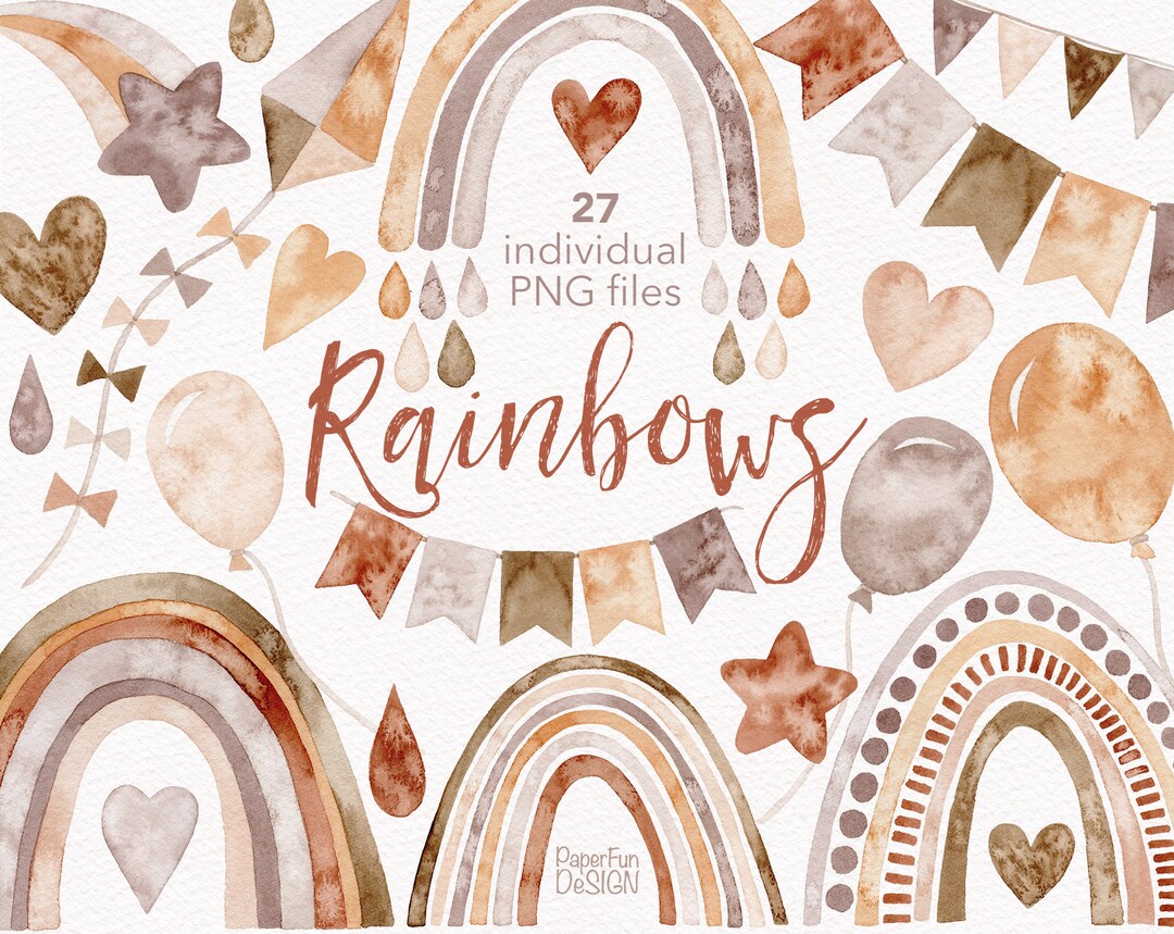 Watercolor Rainbow Clip Art. Modern Rainbow Clipart. Neutral ...