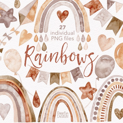 Watercolor Modern Rainbow Clip Art. Neutral Watercolour - Etsy