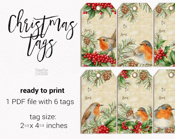 Printable Christmas Gift Tags. Merry Christmas Watercolor - Etsy