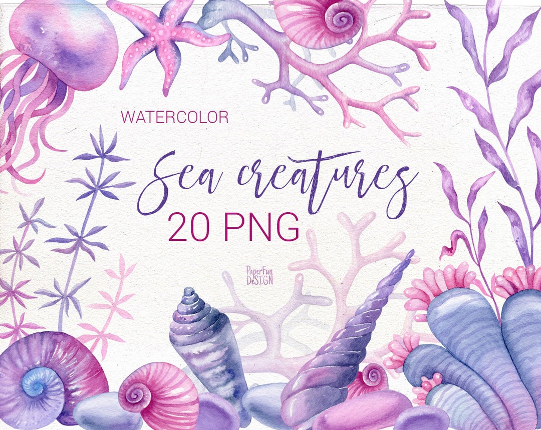 Nautical Clipart. Watercolor Individual Underwater Clip Art. Sea ...