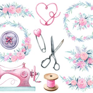 Watercolor Vintage Sewing Clip Art. Branding Kit, Sewing Machine ...