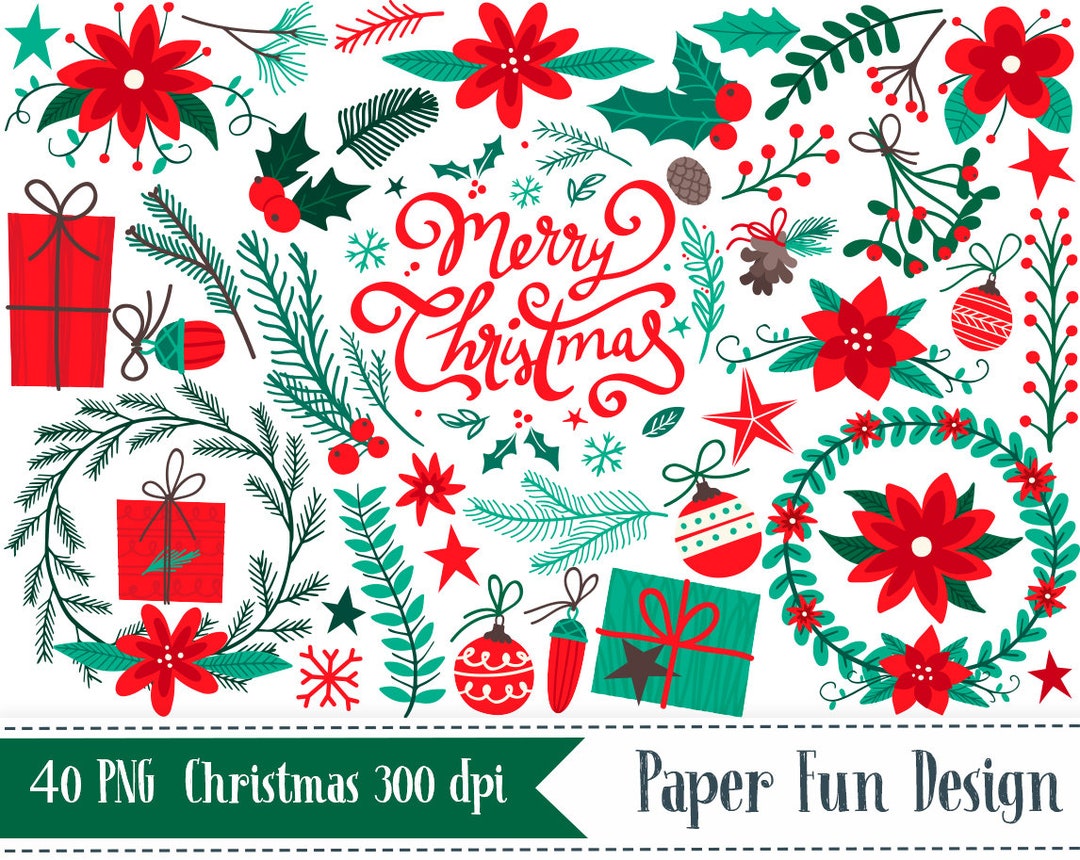 Traditional Christmas Ornaments Clip Art, Wreath, Gift, Flower, Star ...