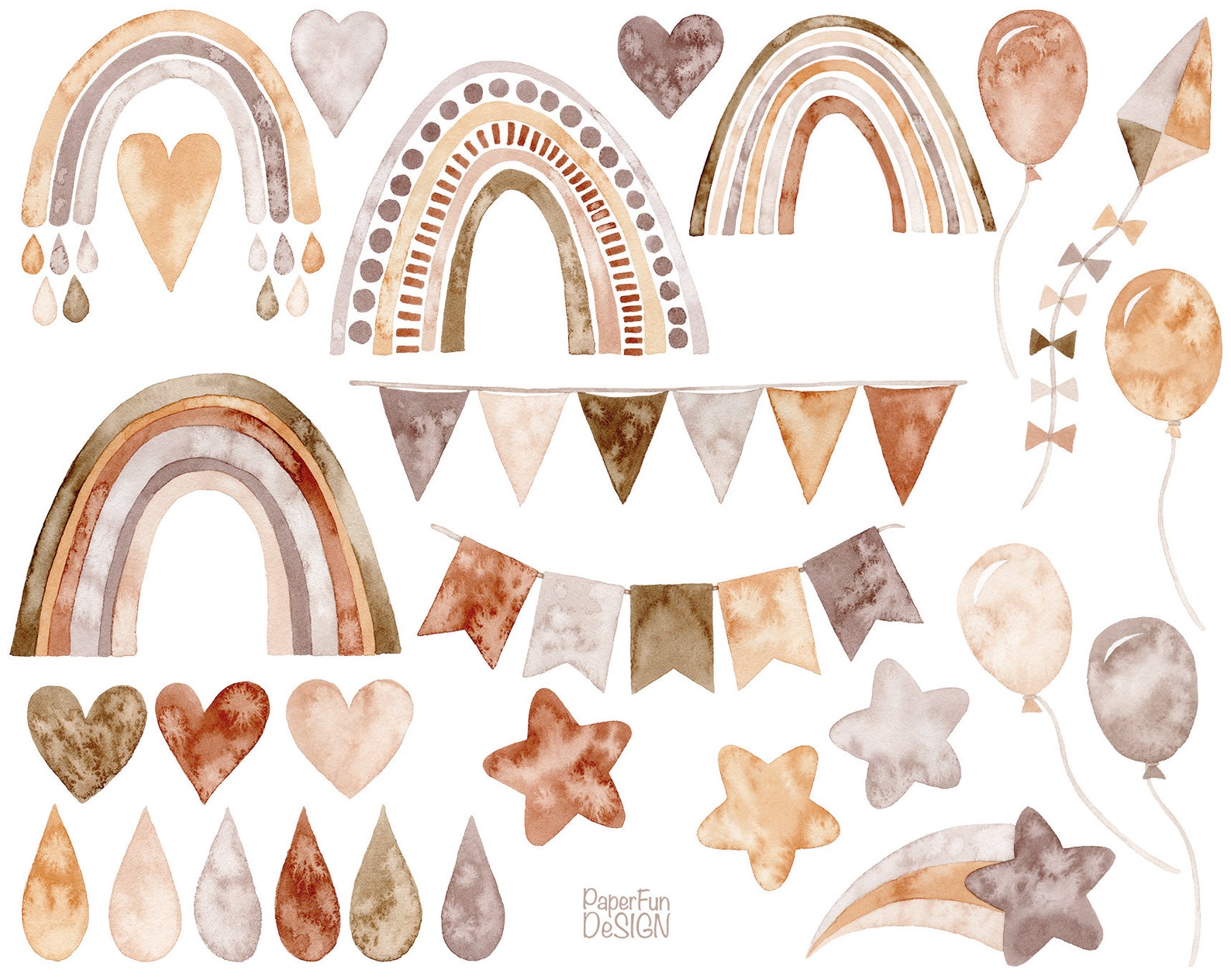 Watercolor Rainbow Clip Art. Modern Rainbow Clipart. Neutral ...