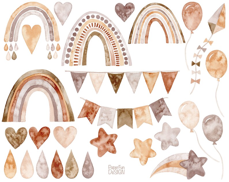 Watercolor Rainbow Clip Art. Modern Rainbow Clipart. Neutral ...