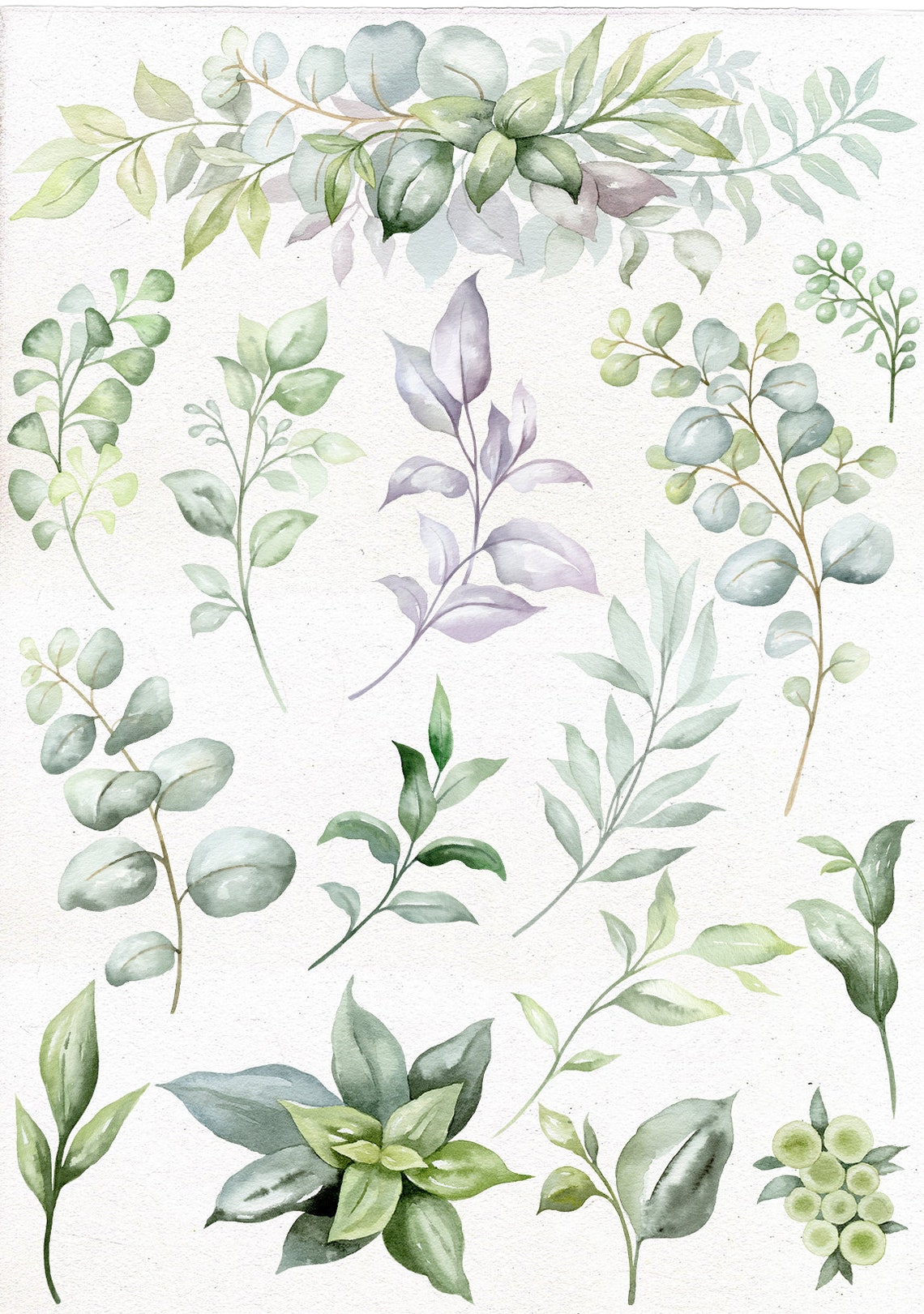 Watercolor Simple Greenery Clipart. Hand Painted Leaves - Etsy