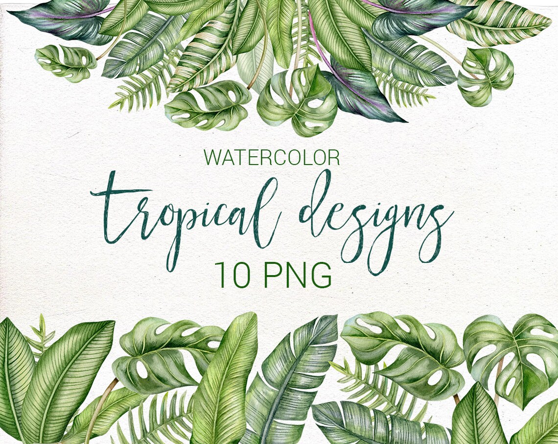 Watercolor Tropical Clip Art, Floral Frame Clipart, Tropical Foliage ...