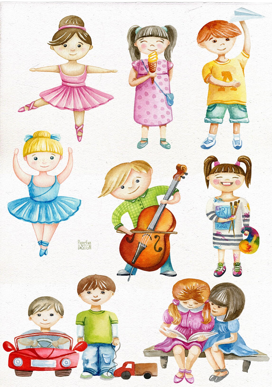 Cute Watercolor Children Clipart. Individual PNG. Cute Funny - Etsy