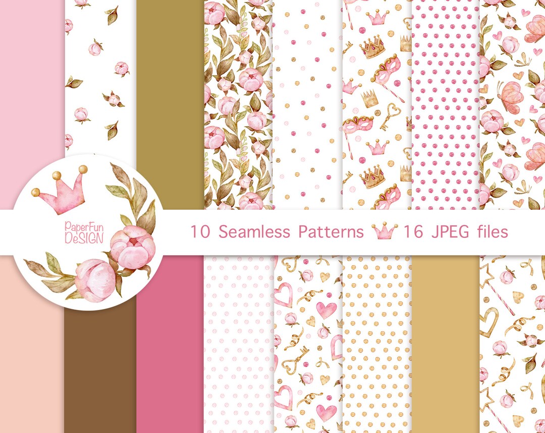 Watercolor Seamless Pattern. Baby Girl Digital Background. Printable ...