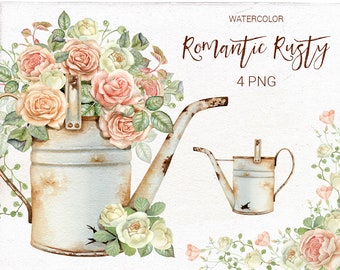 Watercolor Rustic Arrangement. Pink Flowers Wedding Clip Art. | Etsy