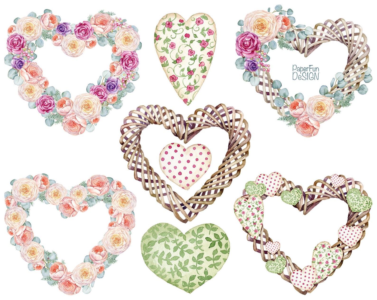 Watercolor Heart Clipart. Watercolour Floral Wreath Clip Art - Etsy