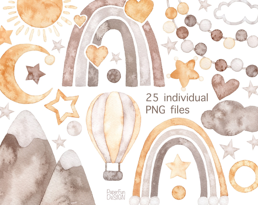 Watercolor Modern Rainbow Clip Art. Neutral Watercolour Abstract ...