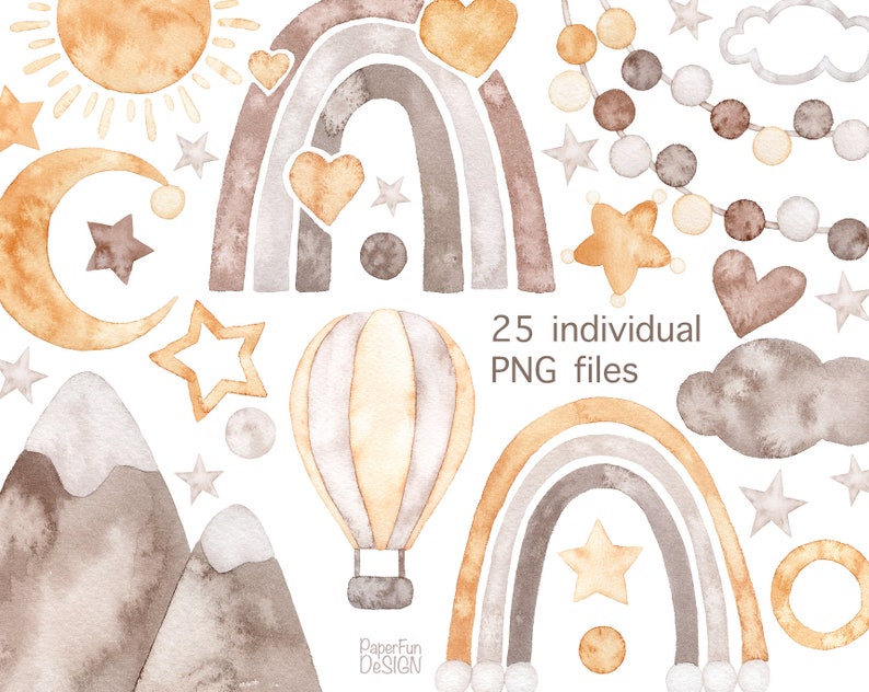 Watercolor Modern Rainbow Clip Art. Neutral Watercolour - Etsy