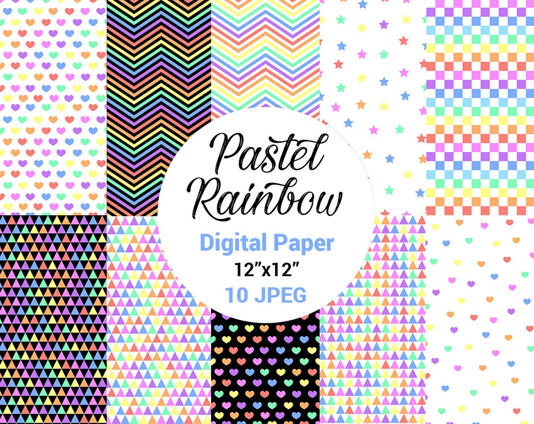 Pastel Rainbow Digital Paper, Soft Color Seamless Pattern, Colorful ...