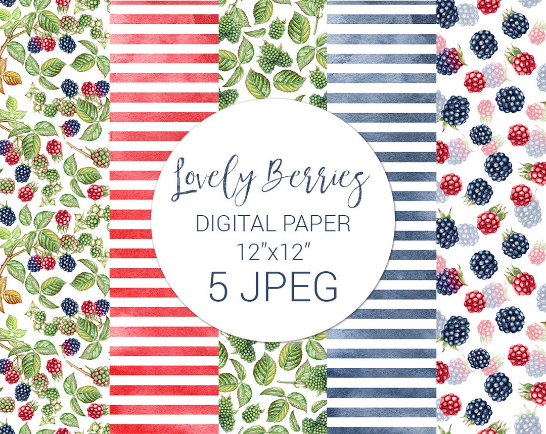 Blackberry Digital Paper. Watercolor Berries Digital Paper. Printable ...
