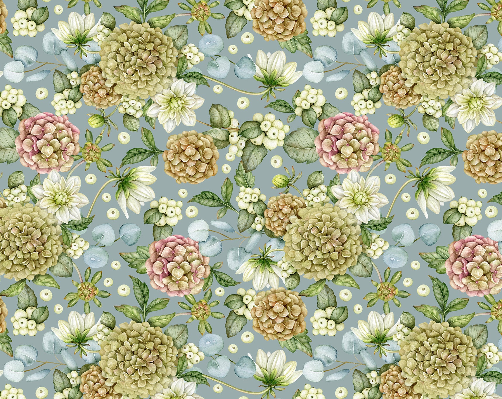 Floral Fabric Design. Hydrangea Seamless Pattern Digital - Etsy