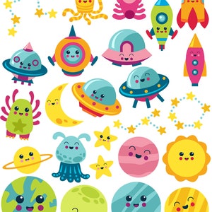 Outer Space Clipart. Digital Set of Aliens, Spaceships, Planets ...