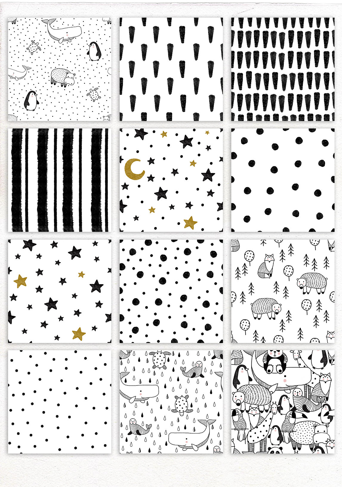 Digital Paper Pack. Seamless Patterns Black and White Scandinavian ...