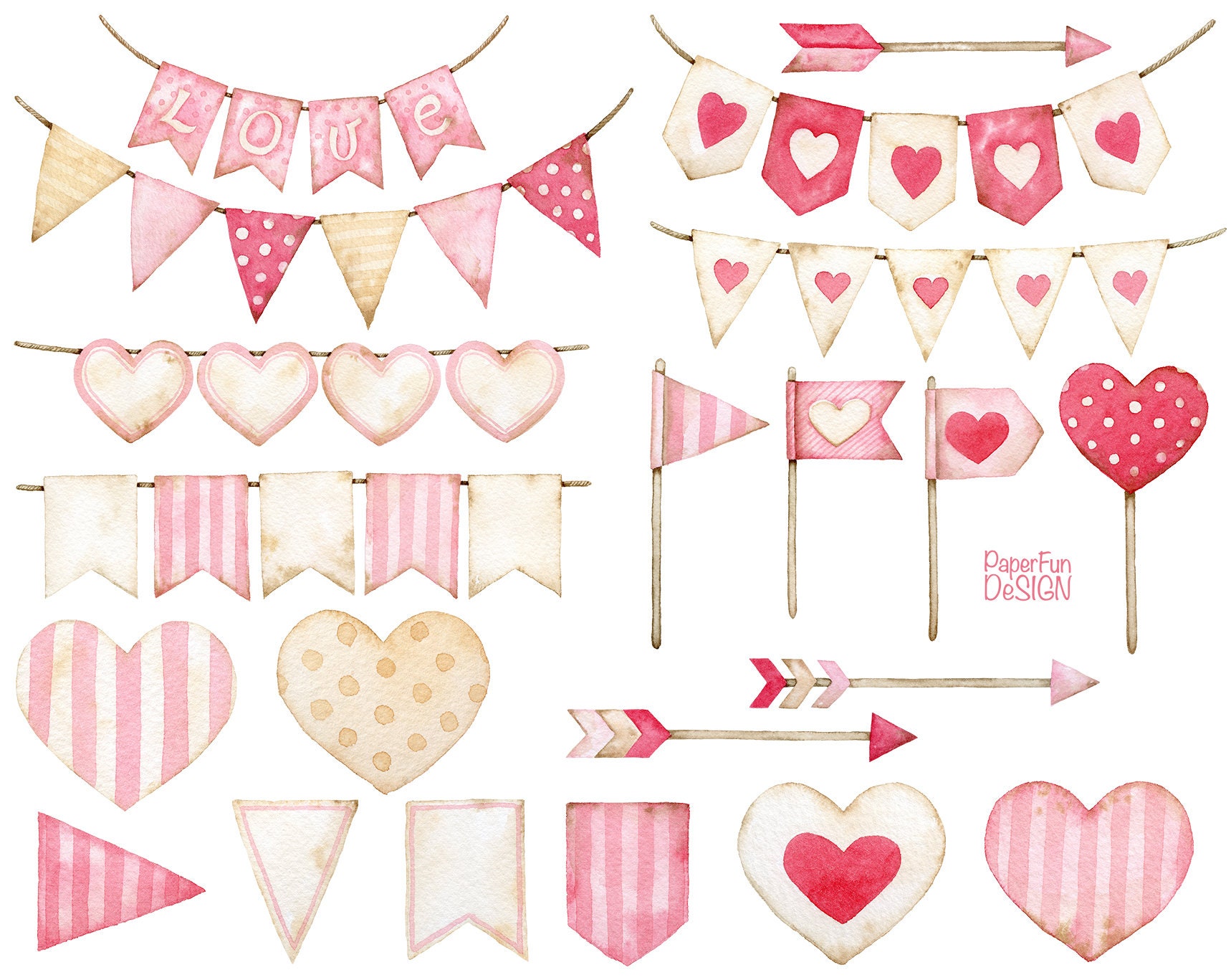 Watercolor Hearts Romantic Clipart. Love Wedding | Etsy